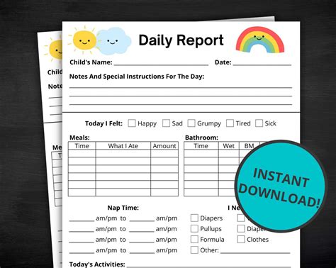 Daycare Infant Daily Report Template