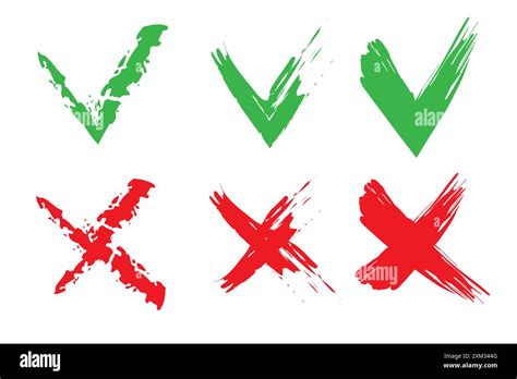 Green Check Marks Red Cross Marks Brush Stroke Style Vector Symbols