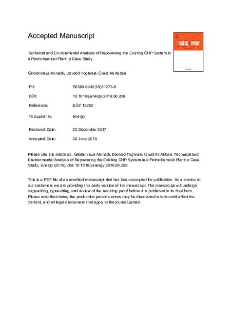 Pdf Technical And Environmental Analysis Of Repowering The Existing Chp System In A
