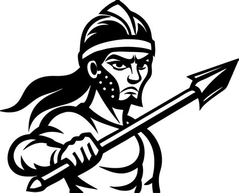 Fierce Warrior Holding Spear Illustration For Tattoo Design And Graphic