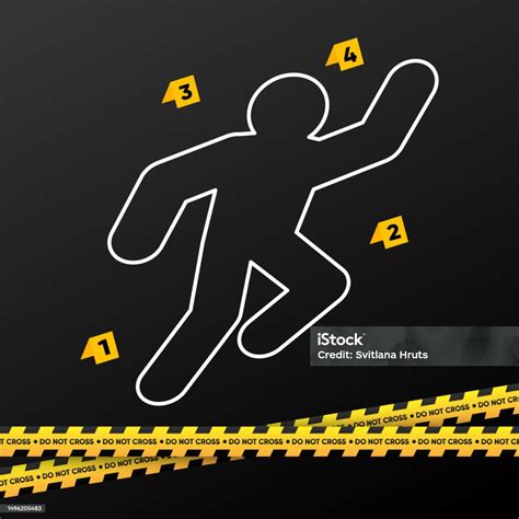 Crime Scene With Police Tape Crime Scene Dont Cross The Chalk Outline