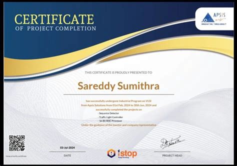 I Am Interested To Share My Project Completion Certificate On Vlsi Sareddy Sumithra
