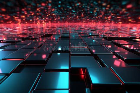 Abstract Pixel Geometry 3d Rendering Unveils Complex Glowing Technology Background Stock