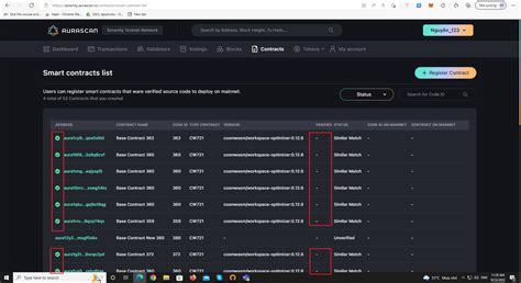 Aurascan Contracts Smart Contract List Không Hiển Thị Data Verified