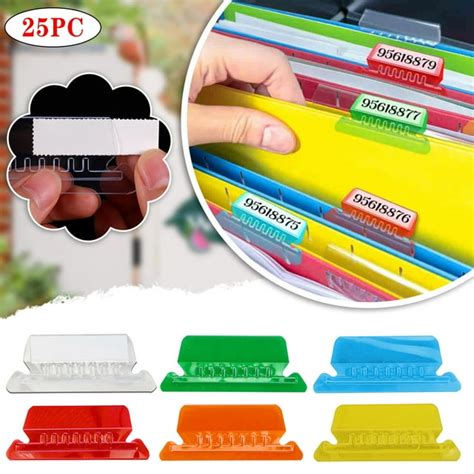 Lusxy 25 Pcs Hanging File Folders Tabs File Folder Tabs And Inserts Plastic Clear File Folder