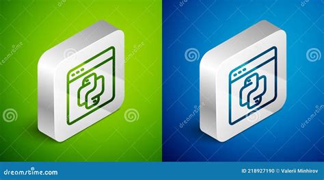 Isometric Line Python Programming Language Icon Isolated On Green And Blue Background Python