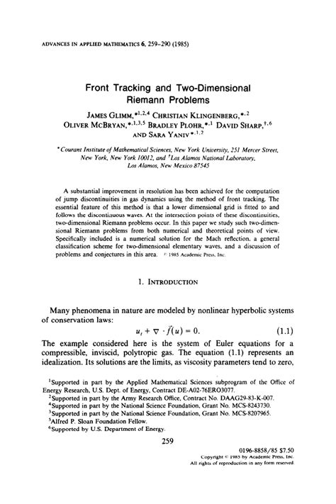 Pdf Front Tracking And Two Dimensional Riemann Problems
