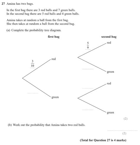 GCSE 9 1 Maths Tree Diagrams Past Paper Questions Pi Academy