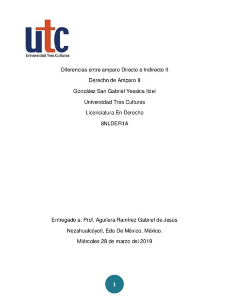 Doc Diferencias Entre Amparo Directo E Indirecto Ii Derecho De Amparo Ii