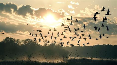 Premium Photo Birds Flying In The Sunset Photo