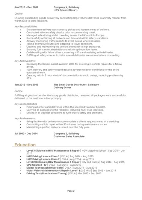 Hgv Driver Cv Example Writing Guide [get The Job You Want]