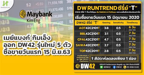 เมย์แบงก์ กิมเอ็ง ออก DW42 รุ่นใหม่ 5 ตัว ซื้อขายวันแรก 15 มิ.ย.63 ...