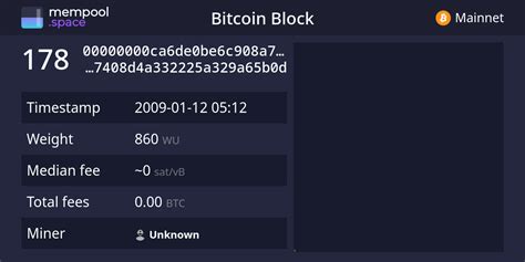 Block 178 00000000ca6de0be6c908a7c11f6f1335550824b37408d4a332225a329a65b0d Mempool Bitcoin