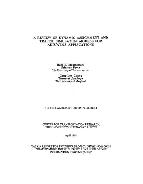 Pdf A Review Of Dynamic Assignment And Traffic Stimulation Models For Atisatms Applications