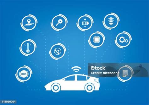 스마트 자동차 무인 자동차 기술 자치 차량 시스템 기능 기호와 기호 Iot 동향 벡터 그림 것의 인터넷 기술입니다 교통에 대한 스톡 벡터 아트 및 기타 이미지 Istock