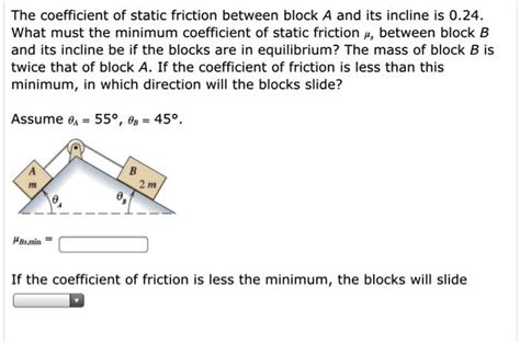 Solved The Coefficient Of Static Friction Between Block A And Its Incline Is 0 24 What Must