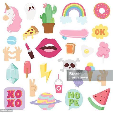 Fashion Patch Lencana Vektor Set Ilustrasi Stok Unduh Gambar Sekarang Bentuk Hati Gaya