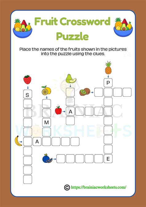 Fruit Crossword Puzzle Class 1 Worksheet Brainiac Worksheets