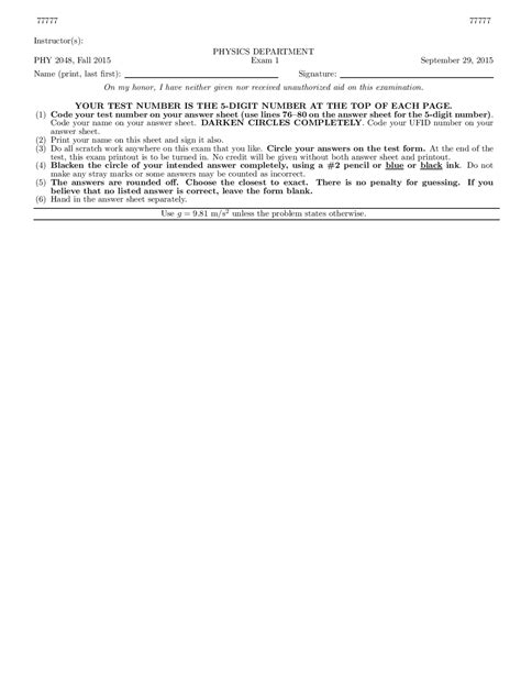 20 Questions On Physics With Calculus I Exam 1 Phy 2048 Docsity