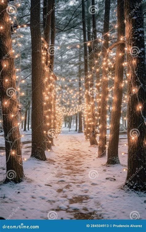 Christmas Background Of Snowy Forest With Lights Stock Illustration Illustration Of Postcard