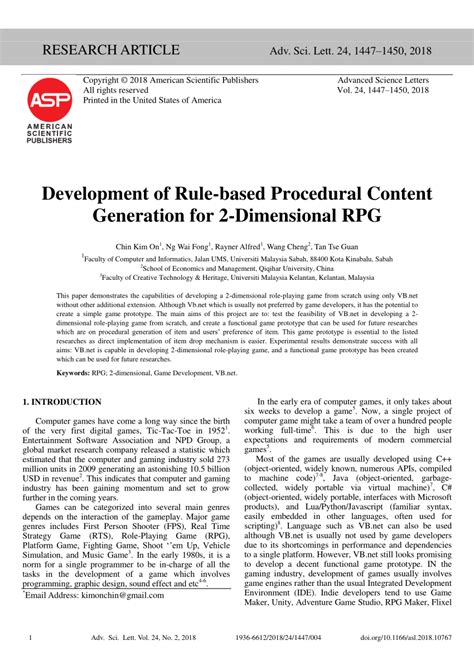 Pdf Development Of Rule Based Procedural Content Generation For 2 Dimensional Rpg