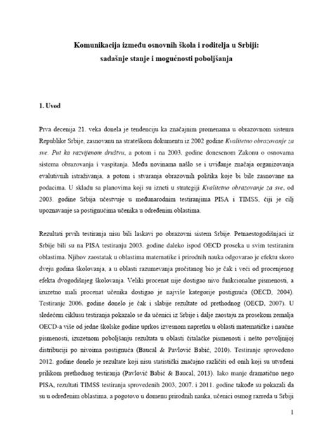 Komunikacija Između Osnovnih škola I Roditelja U Srbiji Pdf