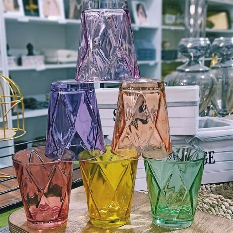 خرید و قیمت لیوان رنگی شیشه ای طرح لوزی 6عددی از غرفه فروشگاه ماه جمیل