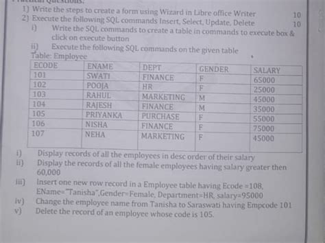 1 Write The Steps To Create A Form Using Wizard In Libre Office Writer 2