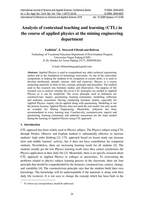 Pdf Analysis Of Contextual Teaching And Learning Ctl In The Course Of Applied Physics At The