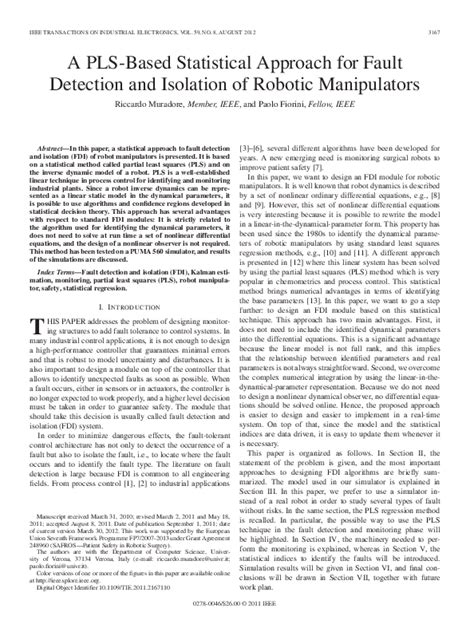 pdf a pls based statistical approach for fault detection and