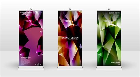 수직 배너 템플릿 디자인입니다 브로셔 표지 출판물 등에 사용할 수 있습니다 컬러 그린삼각형 디자인 배경 패턴의 개념 개념에 대한 스톡 벡터 아트 및 기타 이미지 Istock