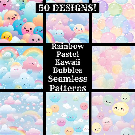 Rainbow Pastel Kawaii Bubbles Seamless Digital Paper Printable