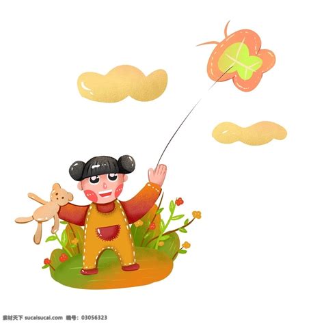 放风筝女孩太阳云朵春天白天游戏可爱蝴蝶素材图片下载 素材编号03056323 素材天下图库