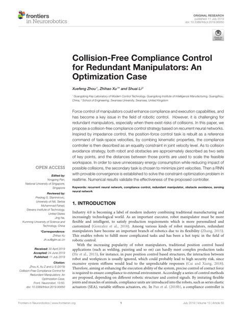 Pdf Collision Free Compliance Control For Redundant Manipulators An