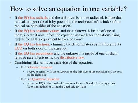 PPT How To Solve An Equation In One Variable PowerPoint Presentation ID