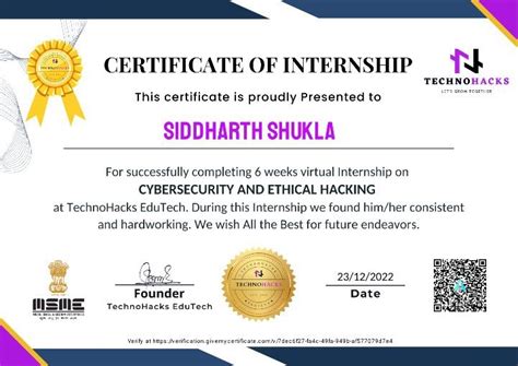 Siddharth Shukla On Linkedin Internship Cybersecurity Ethicalhacking Intership Completed