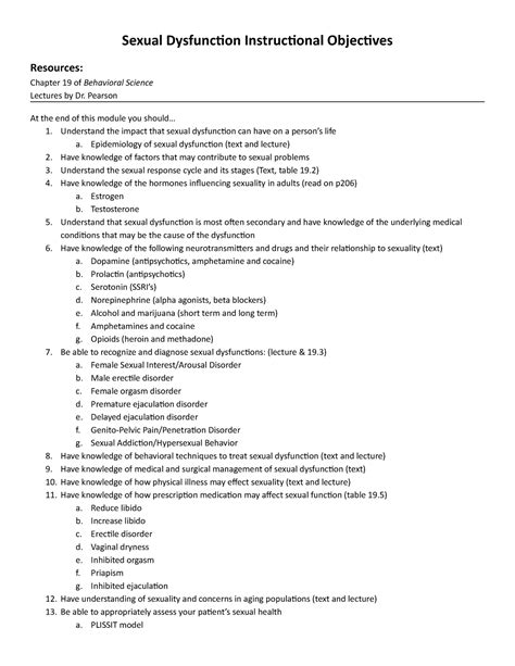 Sexual Dysfunction Instructional Objectives Sexual Dysfunction Instructional Objectives