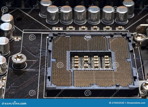 Detail Of A Cpu Socket On A Modern Pc Motherboard Printed Circuit