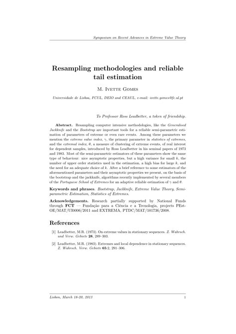 Pdf Resampling Methodologies And Reliable Tail Estimation