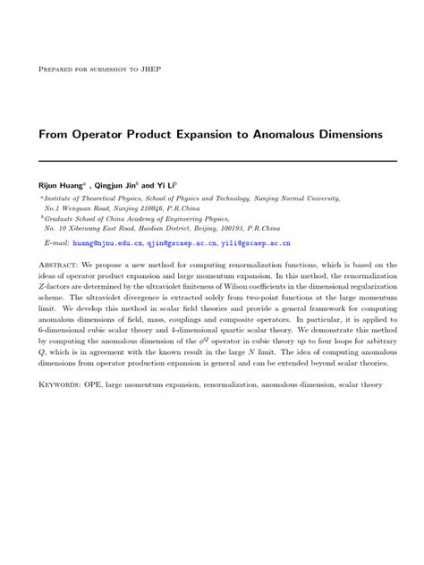 From Operator Product Expansion To Anomalous Dimensions Pdf