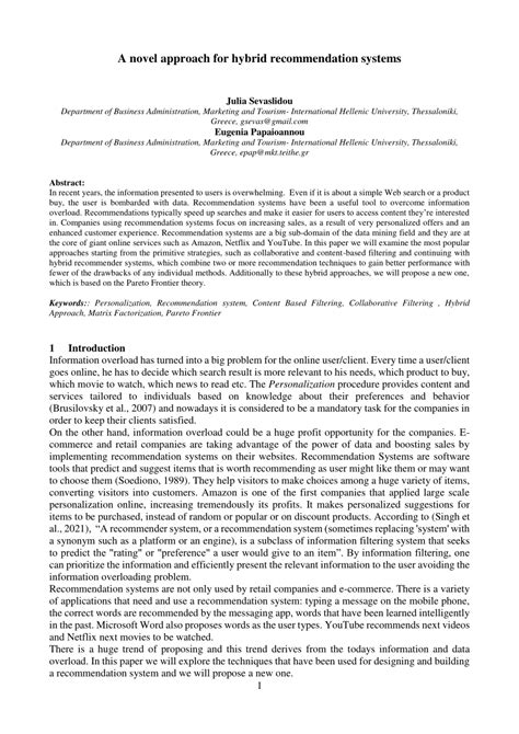 Pdf A Novel Approach For Hybrid Recommendation Systems