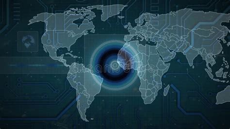 Animation Of World Map Over Scope Scanning And Data Processing Stock Footage Video Of