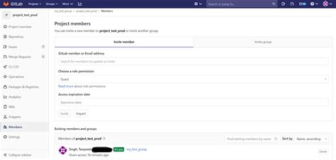 no invite member group option available for project created under any group subgroup self