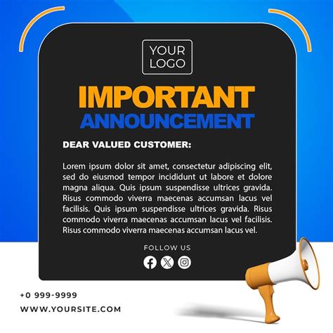 Premium Psd Important Announcement Social Media Post With Megaphone 3d