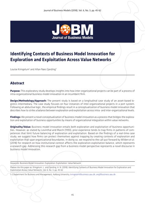 Pdf Identifying Contexts Of Business Model Innovation For Exploration And Exploitation Across