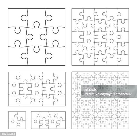흑백 퍼즐 조각 세트입니다 100 15 25 9 4 8 개 등 다양한 사이즈가 있습니다 라인 맥업 스톡 벡터 부분의에 대한 스톡 벡터 아트 및 기타 이미지 Istock