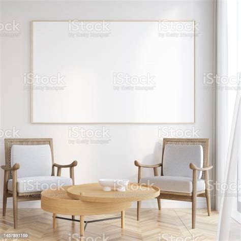 현대적인 인테리어 거실 나무 바닥 콘크리트 벽 배경 스칸디나비아 스타일 로프트 스타일 3d 렌더링의 포스터 프레임 조롱 0명에 대한 스톡 사진 및 기타 이미지 Istock