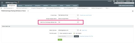 how to manage the msexchhidefromaddresslists attribute using admanager