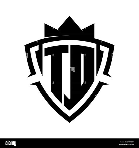Td Letter Bold Monogram With Triangle Curve Shield Shape With Crown Black And White Background