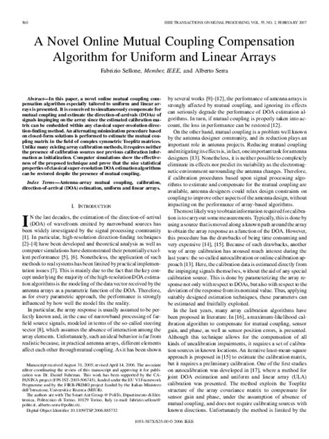 Pdf A Novel Online Mutual Coupling Compensation Algorithm For Uniform And Linear Arrays